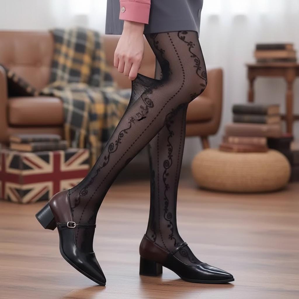 Vintage Floral Pattern Tights, Sheer Lace Pantyhose for Women, Coquette ...