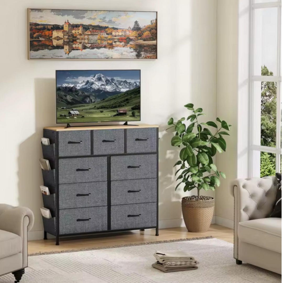 Chest of Drawers With 9 Fabric Drawers, Storage Cabinet With Side ...