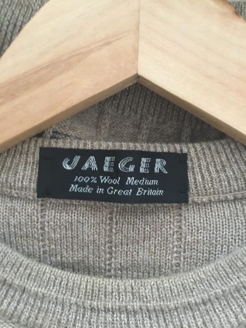 Vintage Jaeger 100% Wool Jumper, Made in Britain, Taupe Grey Ribbed ...