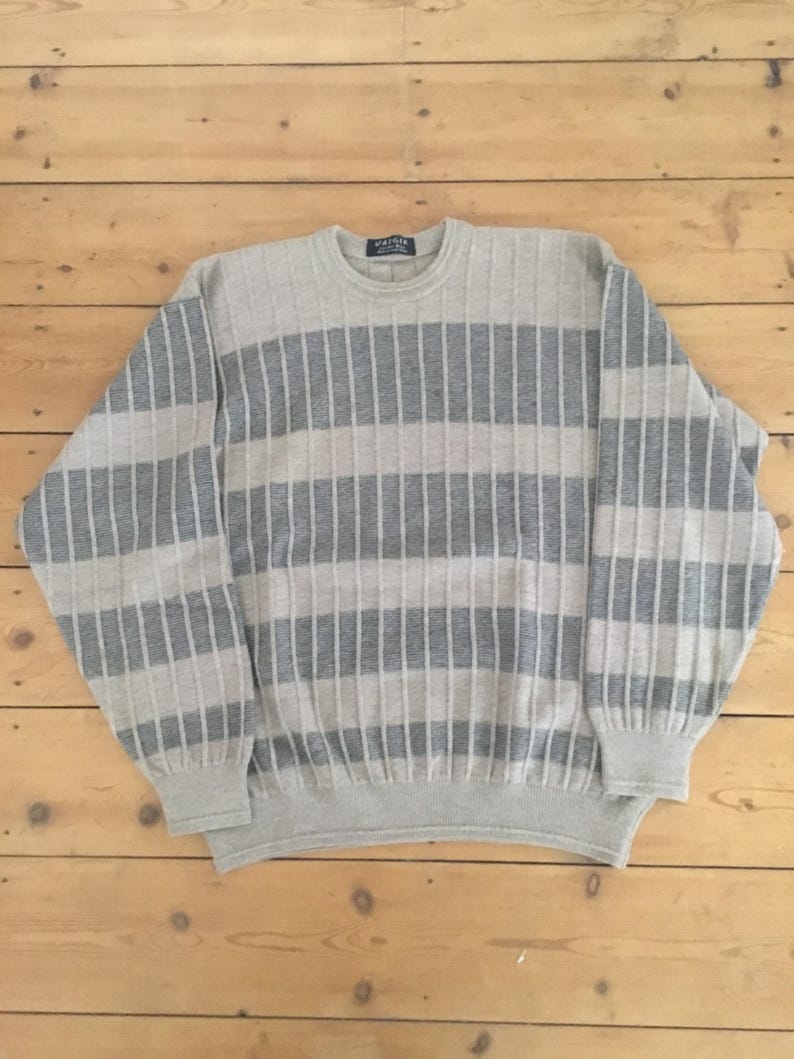 Vintage Jaeger 100% Wool Jumper, Made in Britain, Taupe Grey Ribbed ...