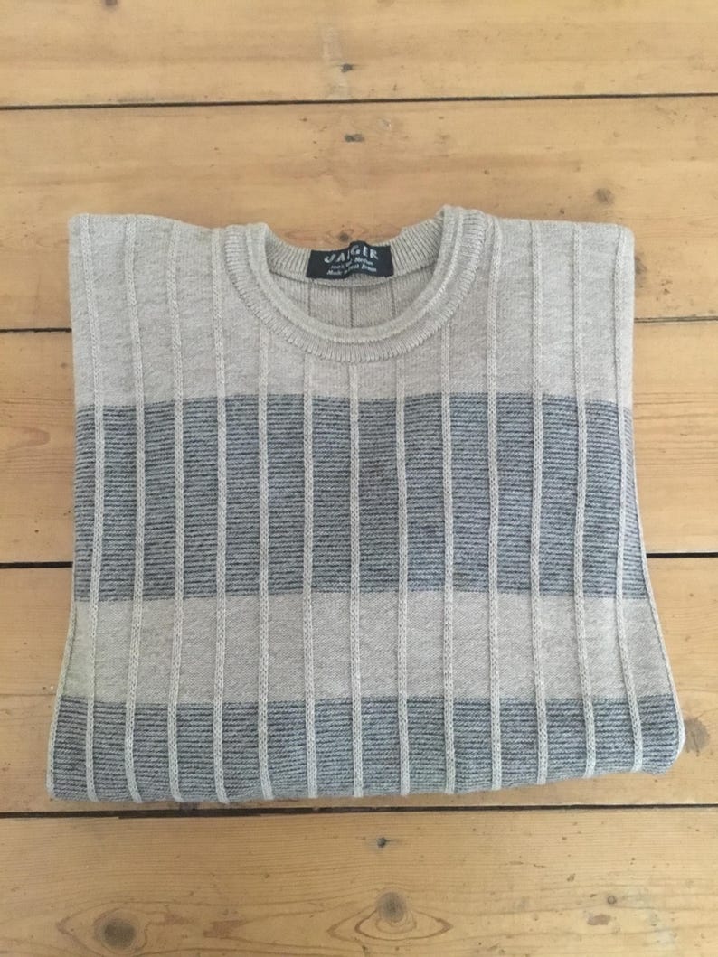 Vintage Jaeger 100% Wool Jumper, Made in Britain, Taupe Grey Ribbed ...