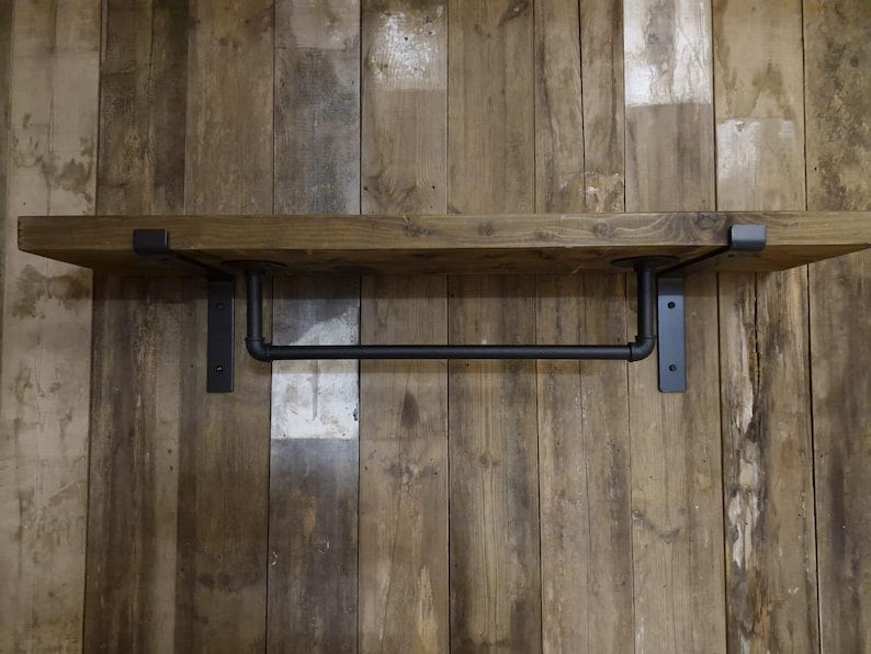 Rustic Industrial Kitchen Shelf With Pipe Rack – Solid Wood Wall Shelf ...