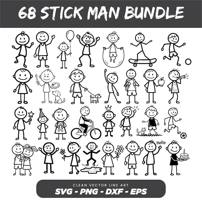 Stick Figure Clipart Bundle | 68 Doodle People (svg, Png, Dxf, Eps) - Etsy
