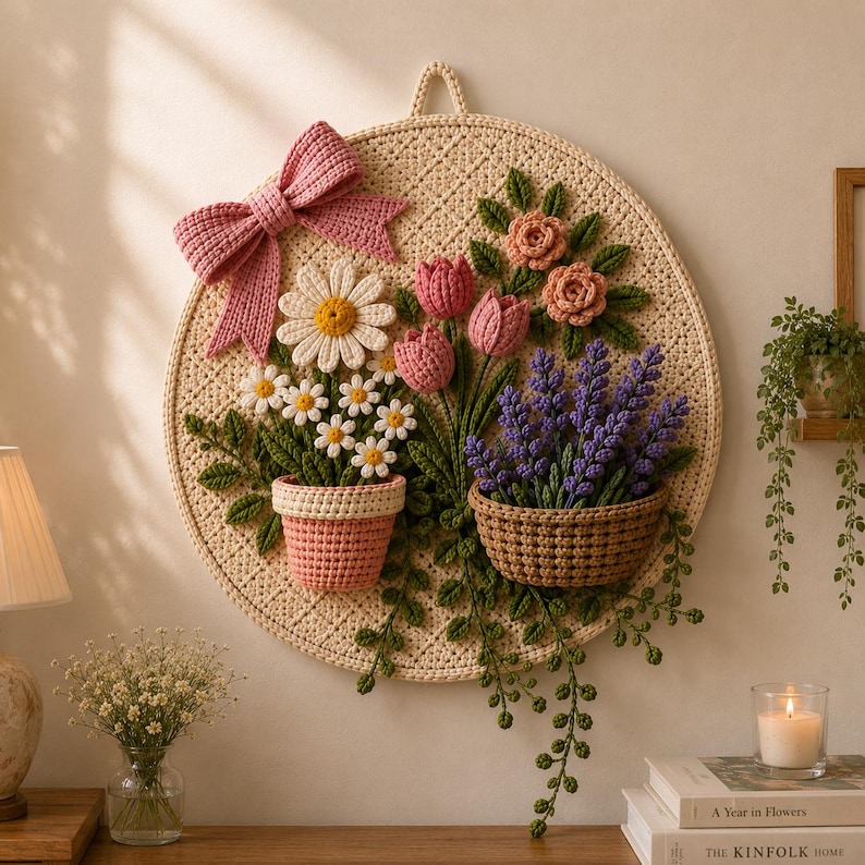 Crochet Floral Wall Hanging | Botanical Crochet Decor | Flower Wall Art ...