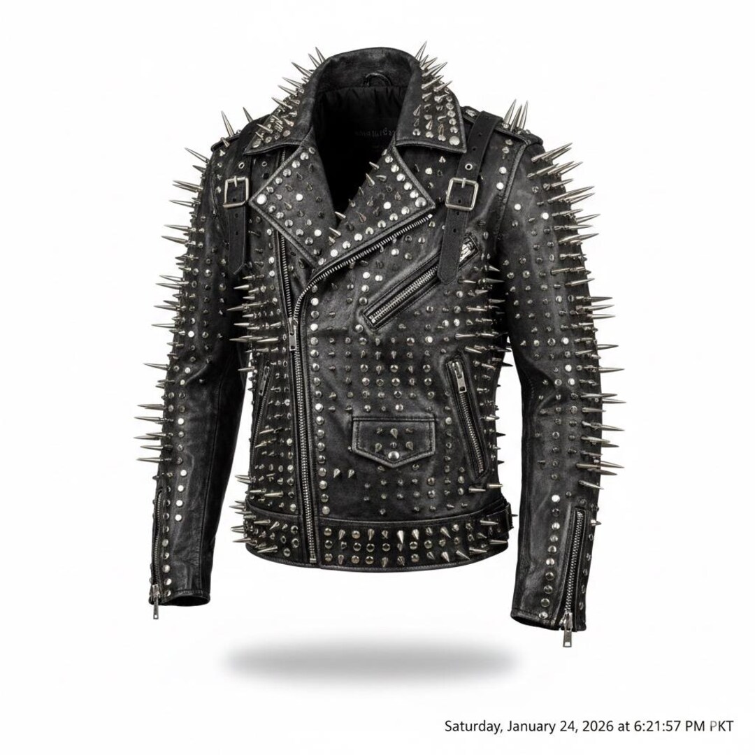 Men’s Studded Spiked Leather Biker Jacket – Punk Rock Moto Coat - Etsy
