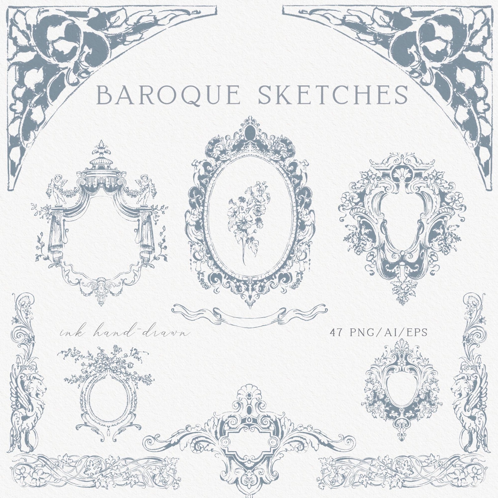 Baroque Wedding Clipart, Ornate Floral Frames, Rococo Borders, Luxury ...