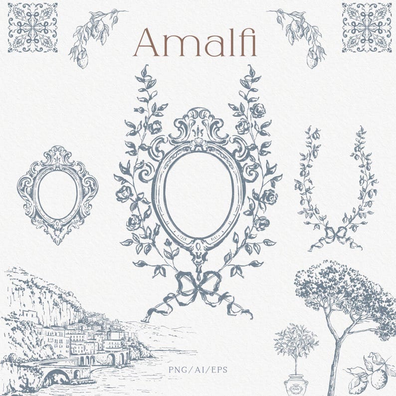 Italian Wedding Crest, Lemon Branch, Roses Wreath (PNG, AI, EPS) - Etsy