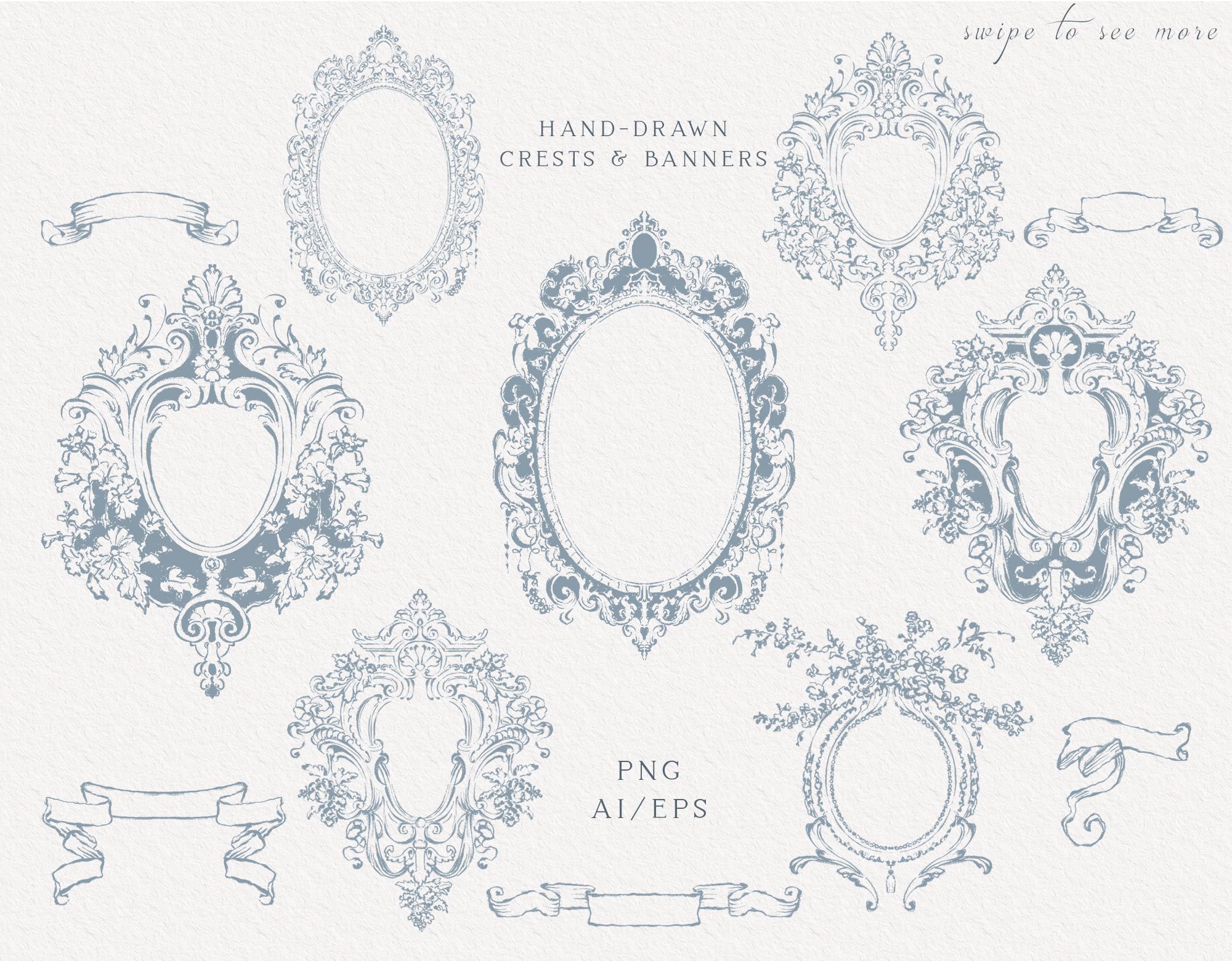 Baroque Wedding Clipart, Ornate Floral Frames, Rococo Borders, Luxury ...