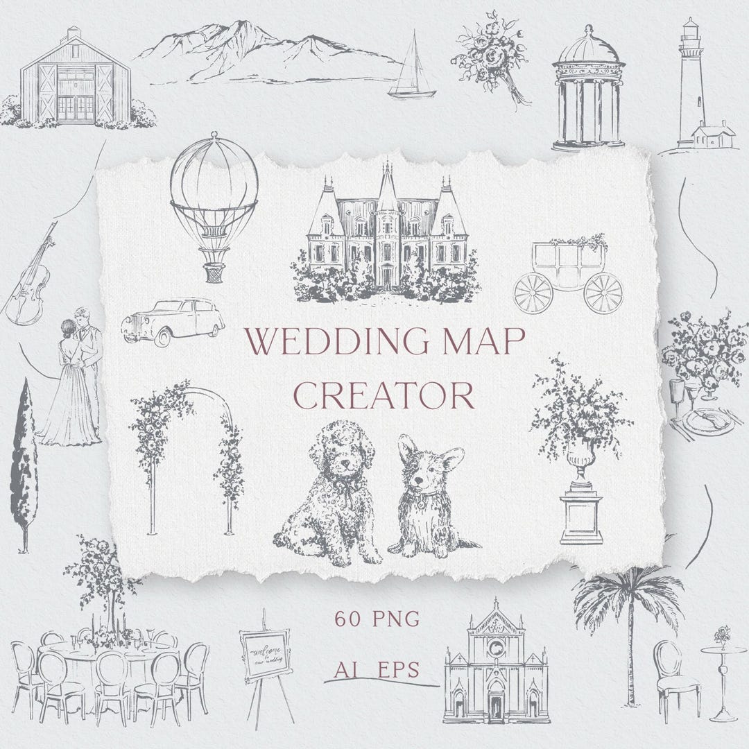 Wedding Venue Icons Clipart, Minimalist Line Art Symbols (PNG, AI, EPS ...