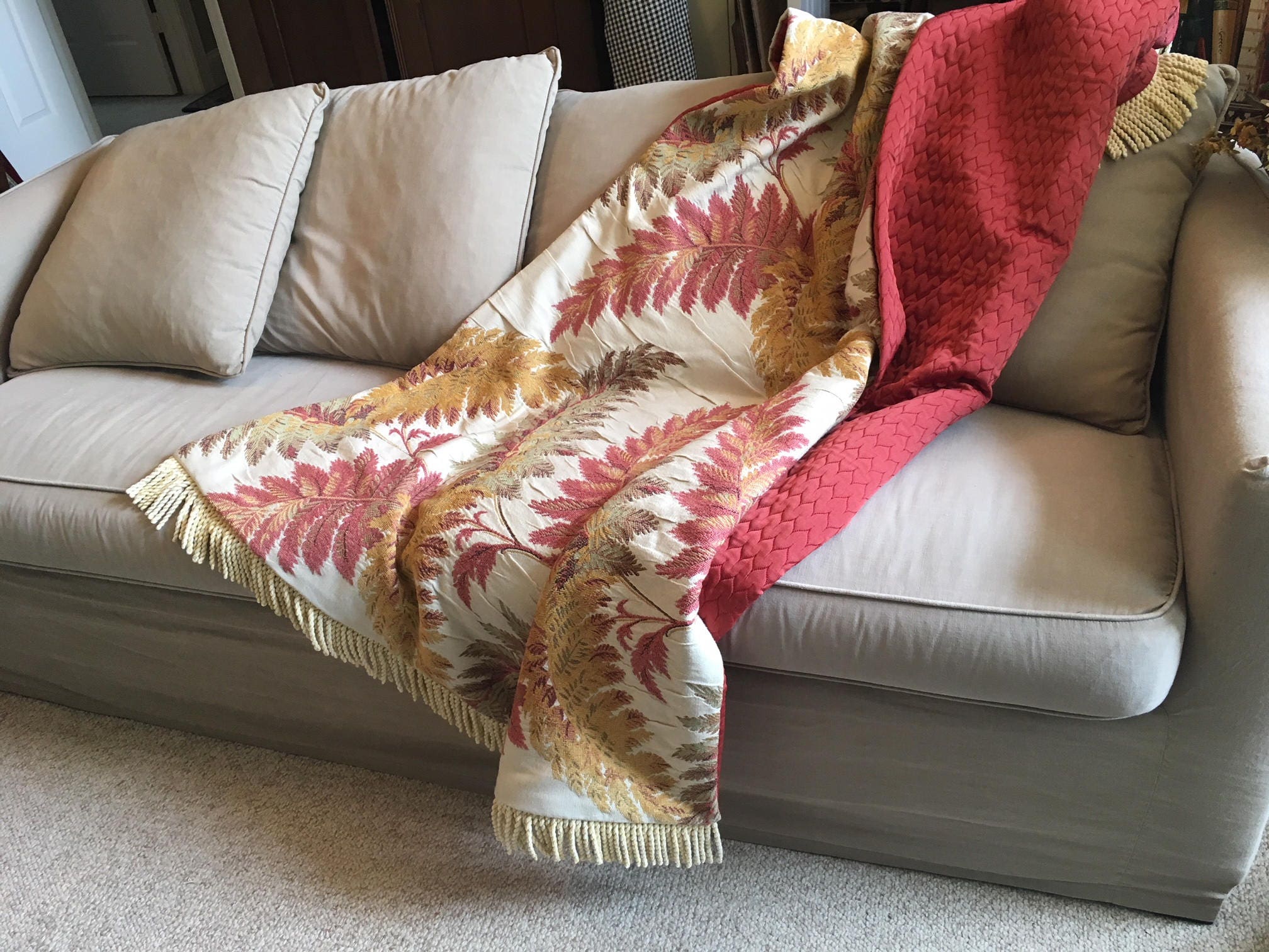 Chenille Garden Fern Throw Blanket, Upholstery Fabric, Fringed Home ...