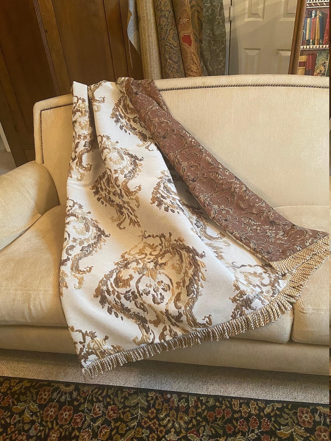 Handmade Old World Throw Blanket, Gold Medallion Beige Tapestry ...
