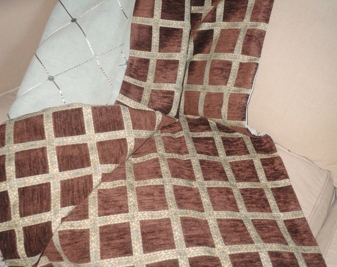 Chocolate and Blue Chenille Throw Blanket, Turquoise Tapestry, Designer ...