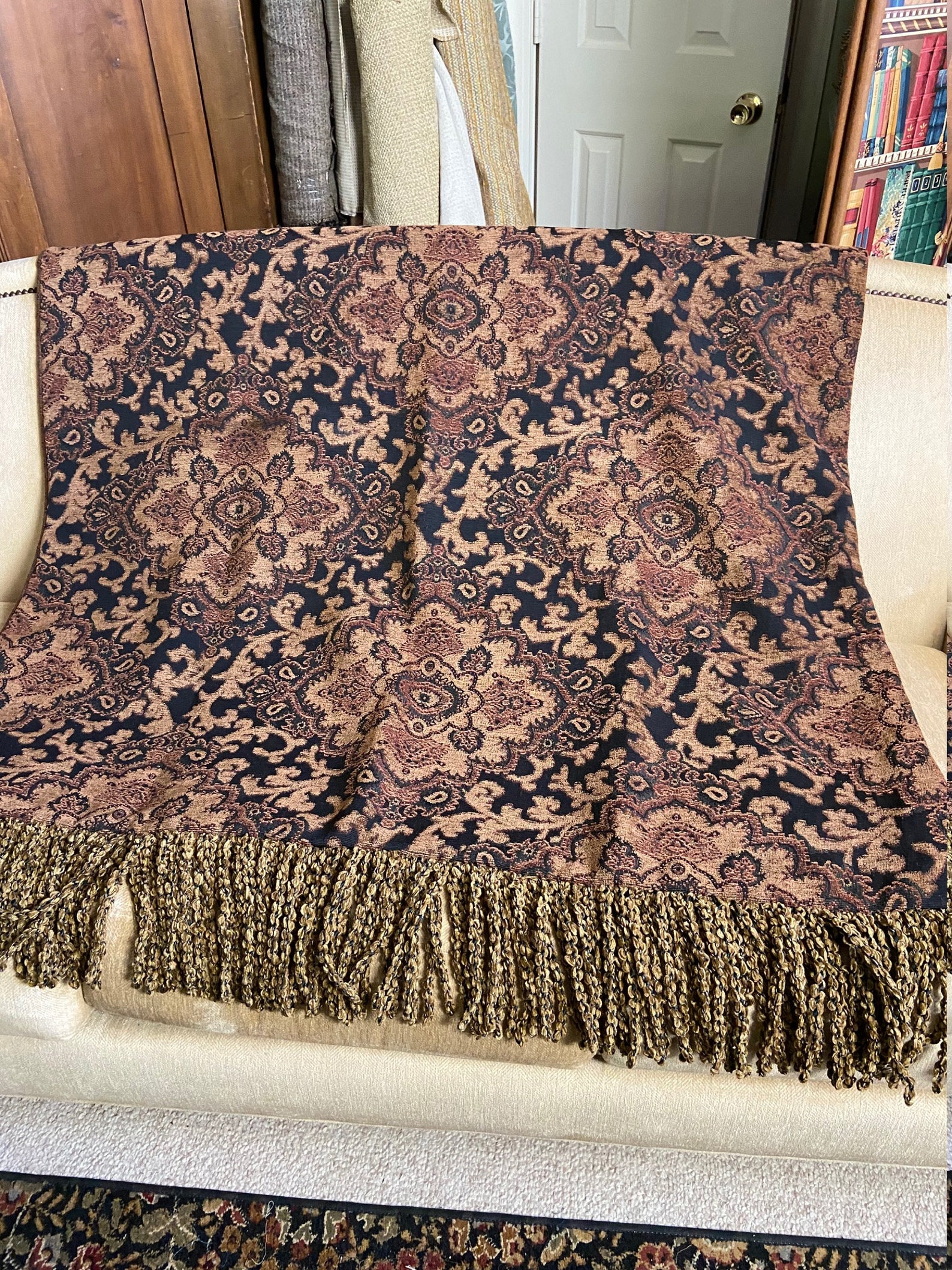 Brown Black Moroccan Tapestry Throw Blanket Wall Hanging | Etsy