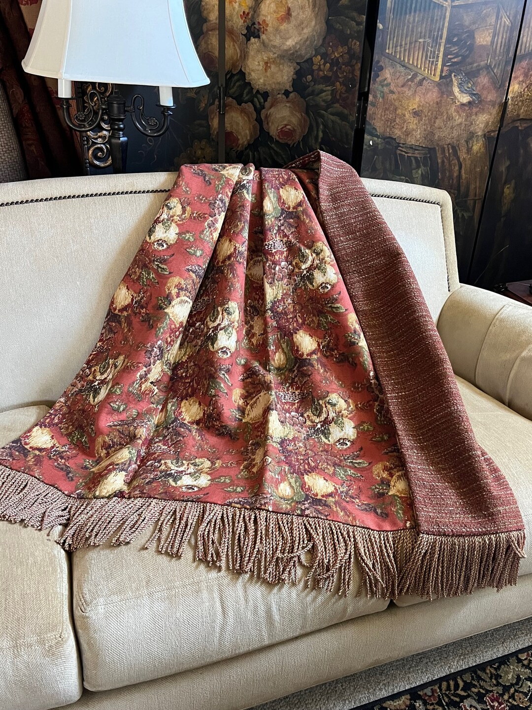 Throw Blanket, Beacon Hill Fabric With Fruit and Floral, Traditional Elegance, Home Furnishings ...