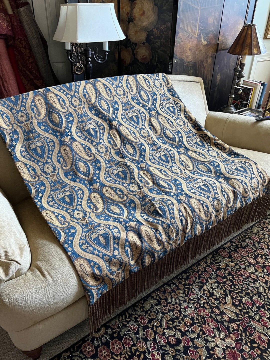Luxurious Unique Blue Paisley Throw Blanket, Elegant Home Decor ...