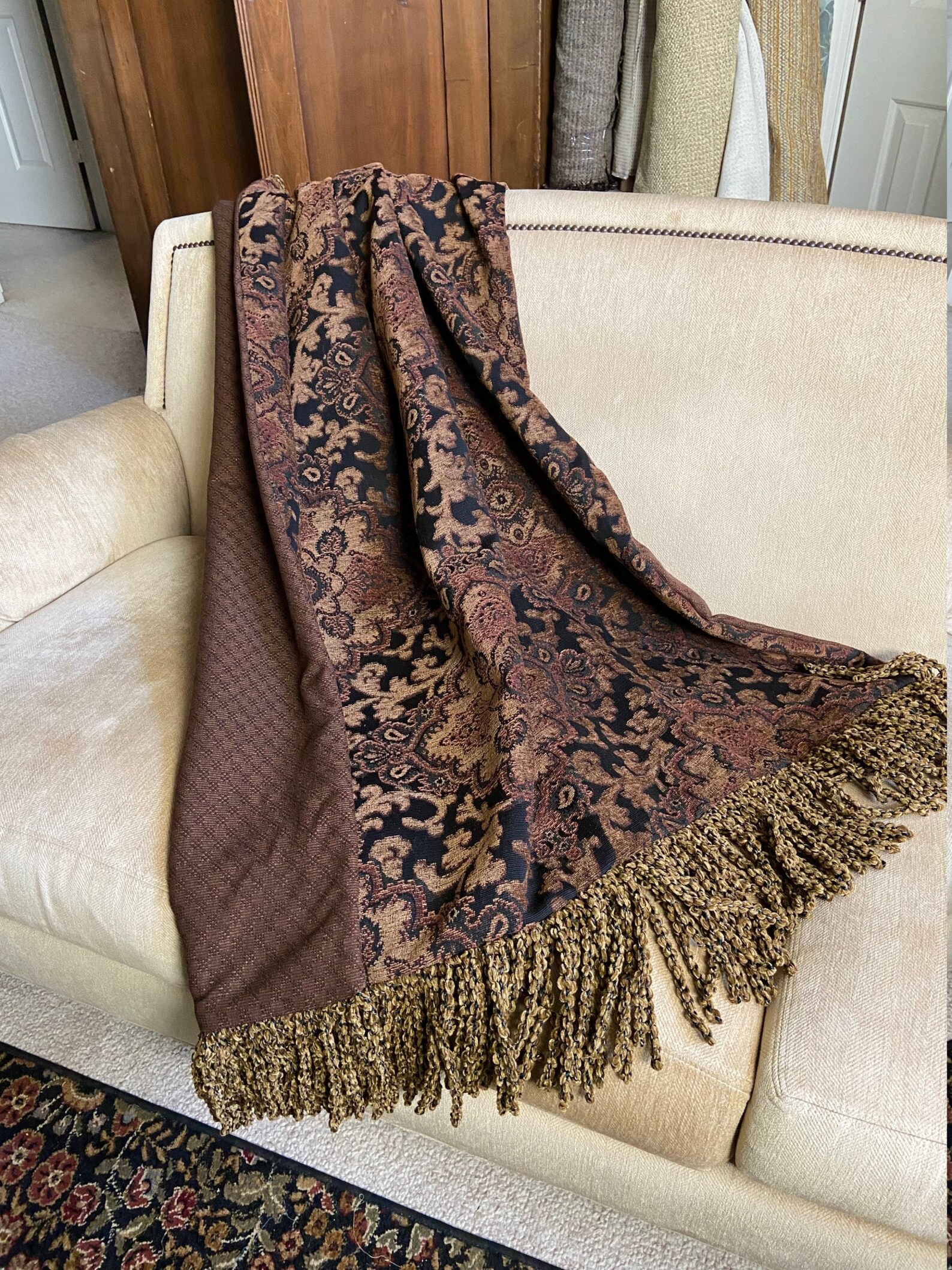 Brown Black Moroccan Tapestry Throw Blanket Wall Hanging | Etsy
