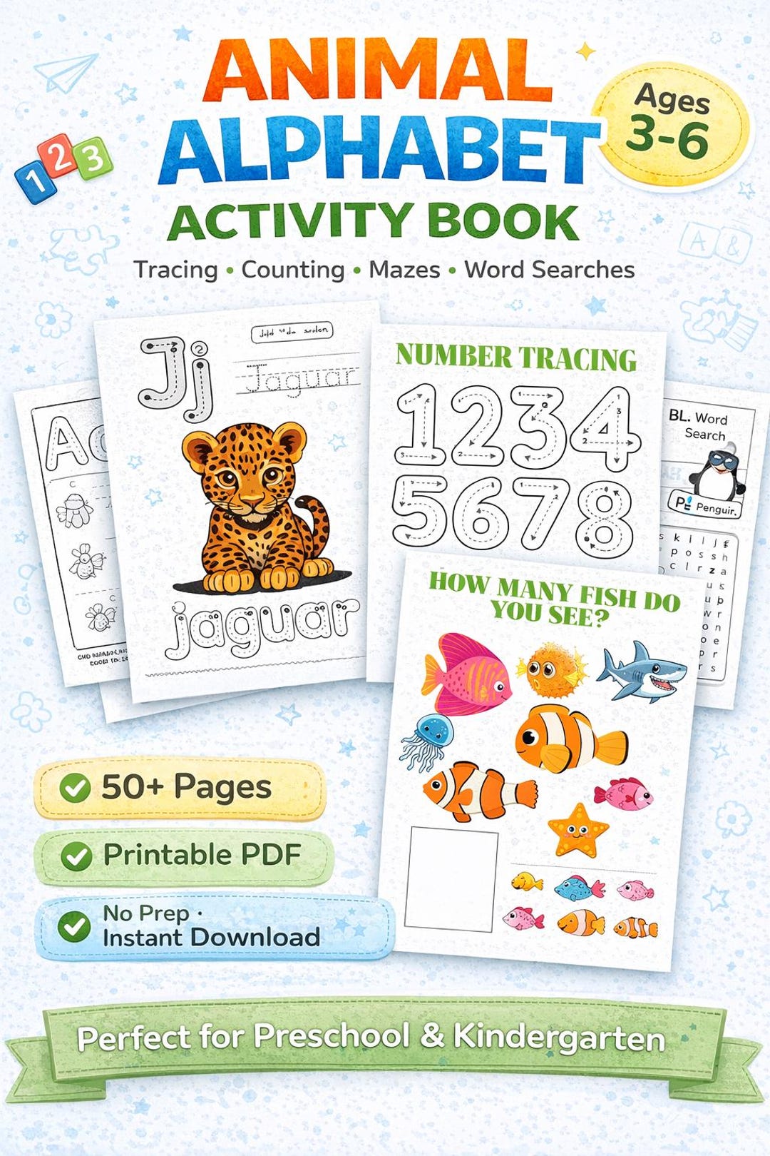 Animal Alphabet Activity Book for Kids | ABC Tracing, Word Searches ...