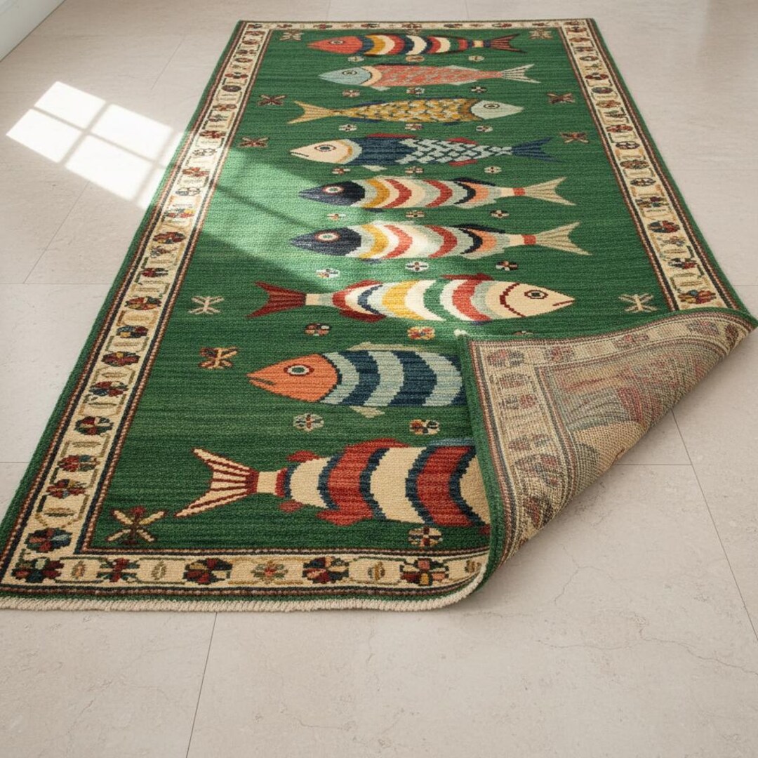 Hand-knotted Wool Fish Runner Rug – Contemporary Boho Hallway Entryway ...