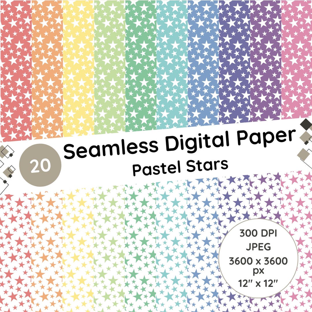 Pastel Stars Seamless Digital Paper, Scrapbook Background (digital ...