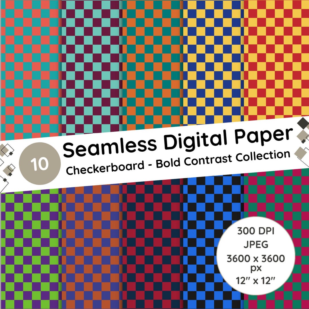 Checkerboard Pattern Seamless Digital Paper, Bold Contrast Colours ...