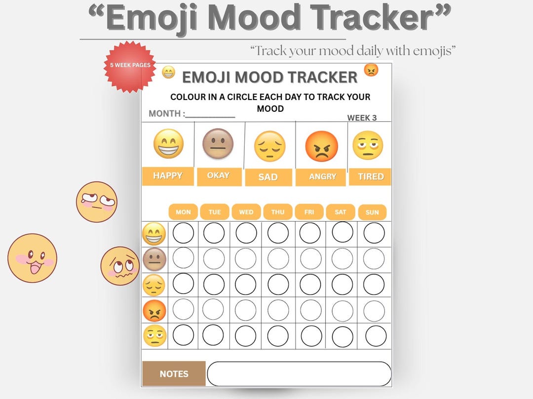 Emoji Mood Tracker Printable, Mental Health & Self Care Planner ...