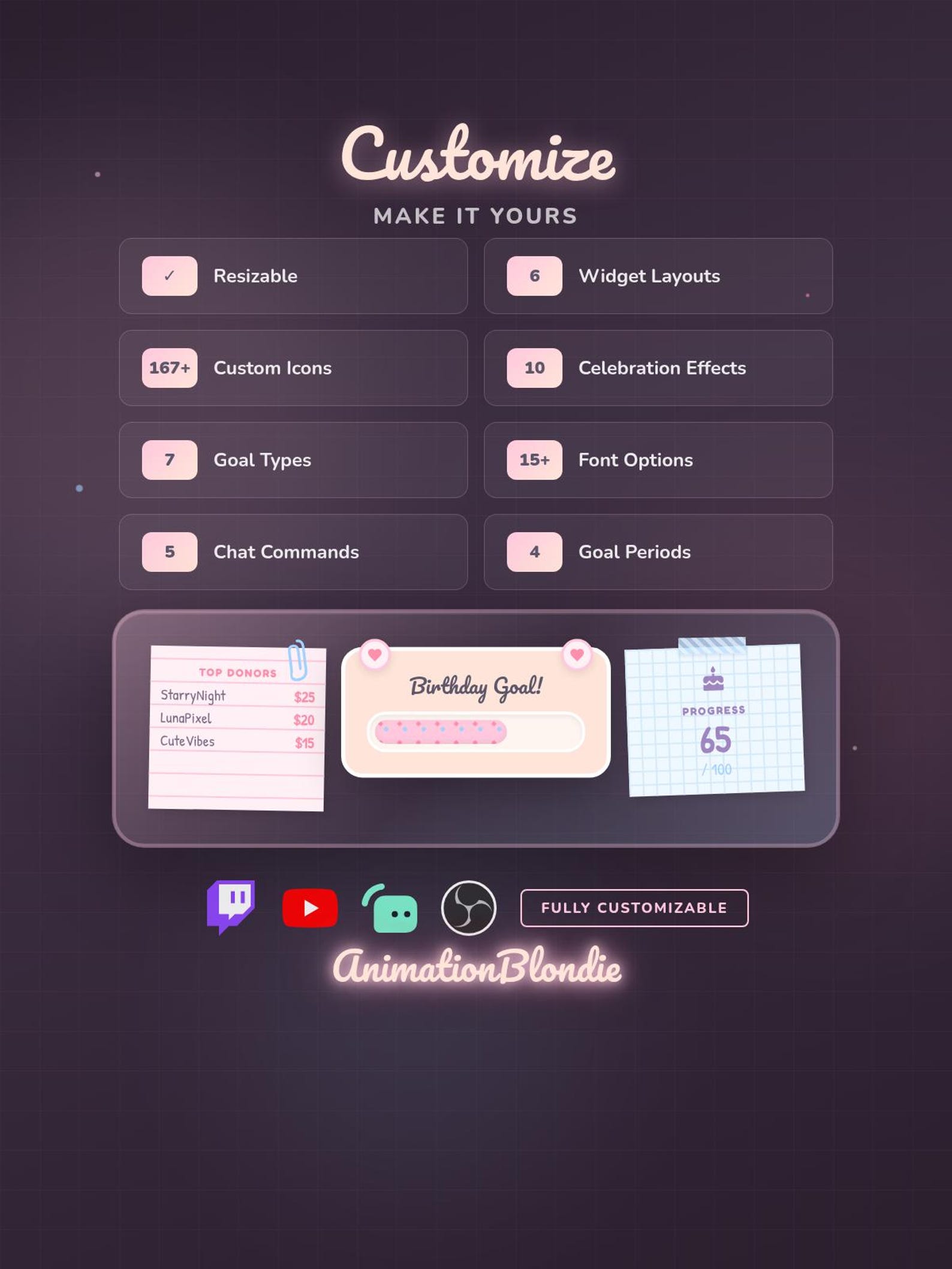 Birthday Party Goal Widget for Twitch & Youtube 6 Layouts ...