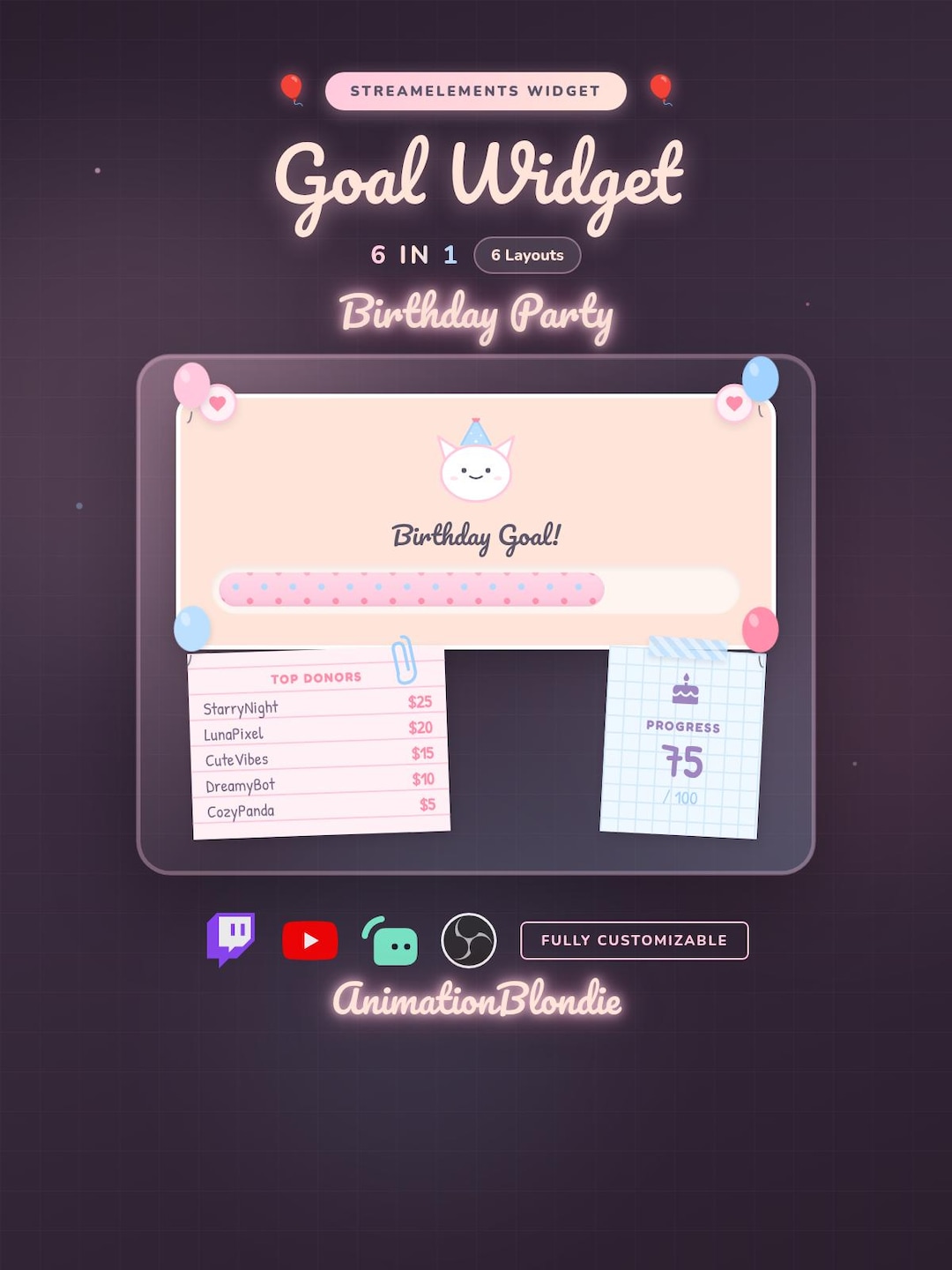 Birthday Party Goal Widget for Twitch & Youtube 6 Layouts ...