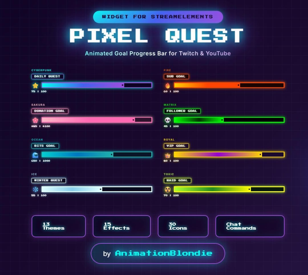 Pixel Twitch Goal Widget • Cute Pixel-art Progress Bar for Twitch and ...