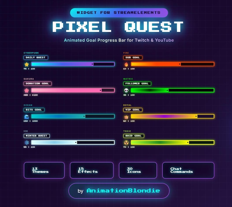 Pixel Twitch Goal Widget • Cute Pixel-art Progress Bar for Twitch and ...