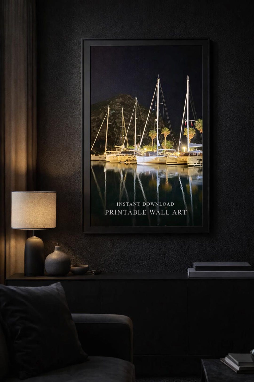 Coastal Marina Night Printable Wall Art – Yacht Harbor Photography ...
