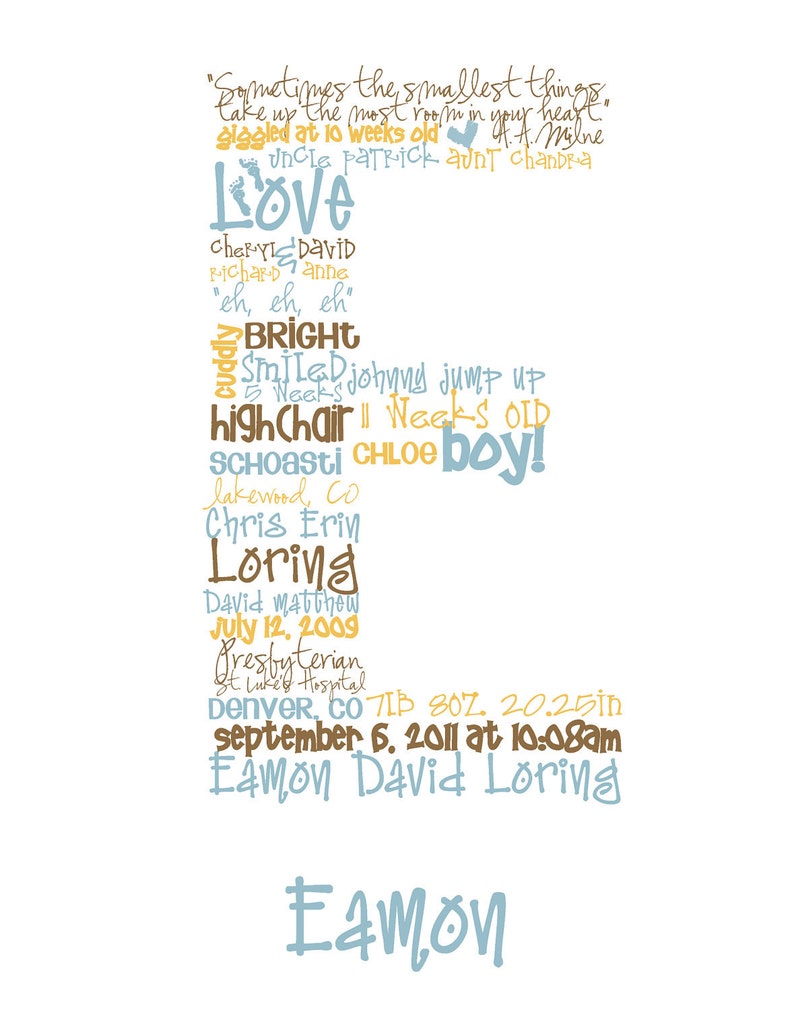 Children's Custom Monogram Typography Art 11x14 Digital - Etsy