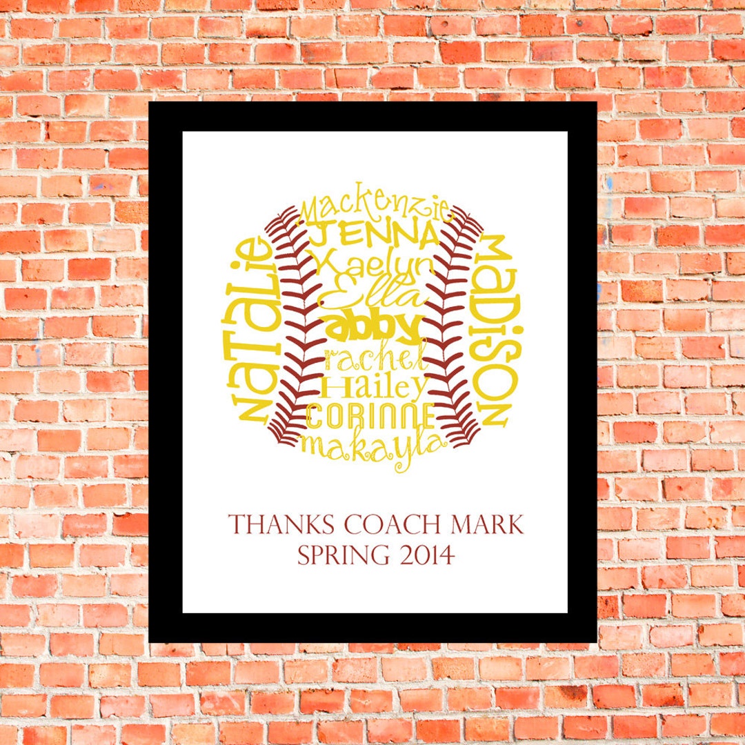 Custom Softball Design Typography Art Word Art Sports Coach Gift Player ...