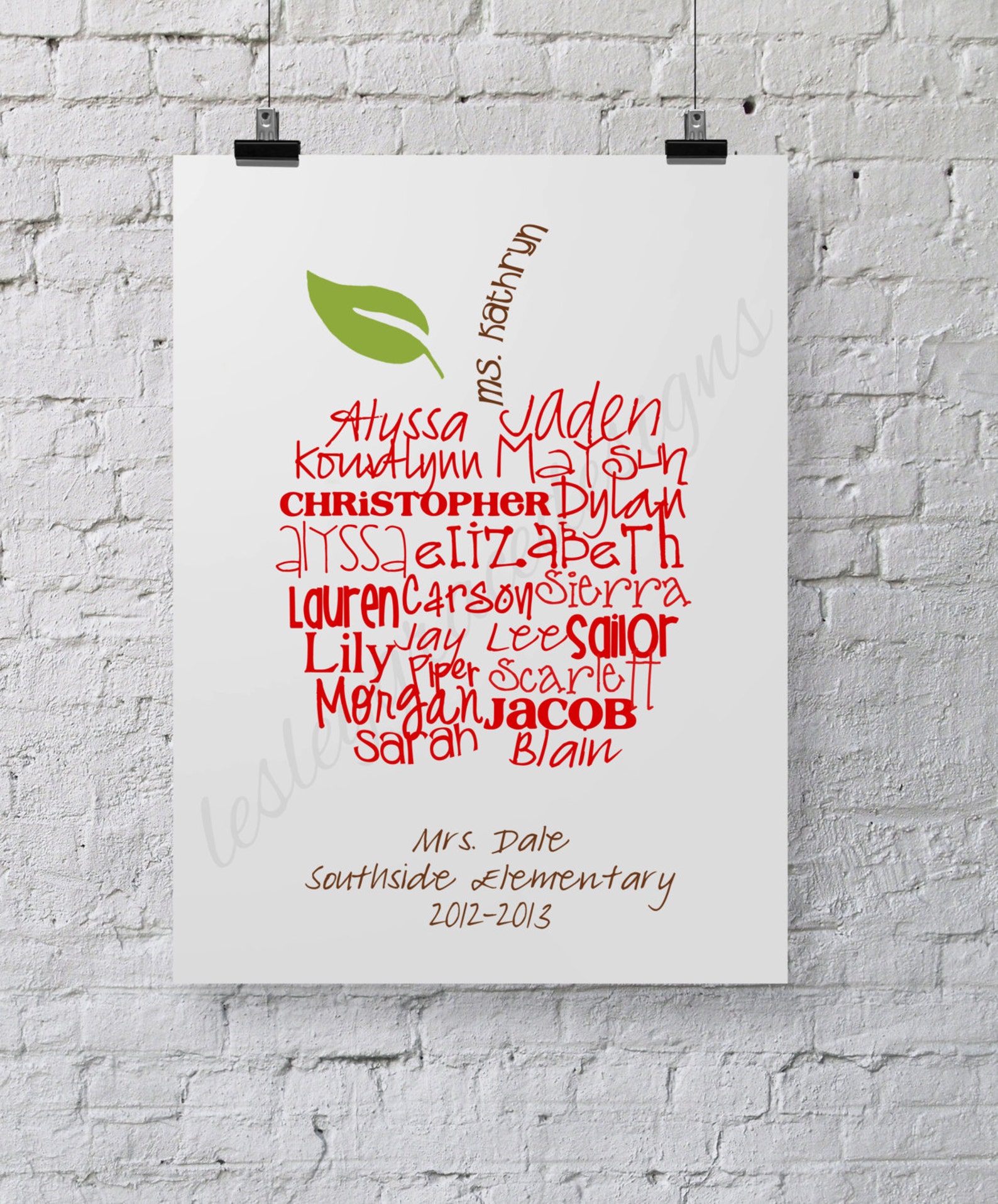 PRINTABLE Teacher Apple Art Print Typography Art - Etsy