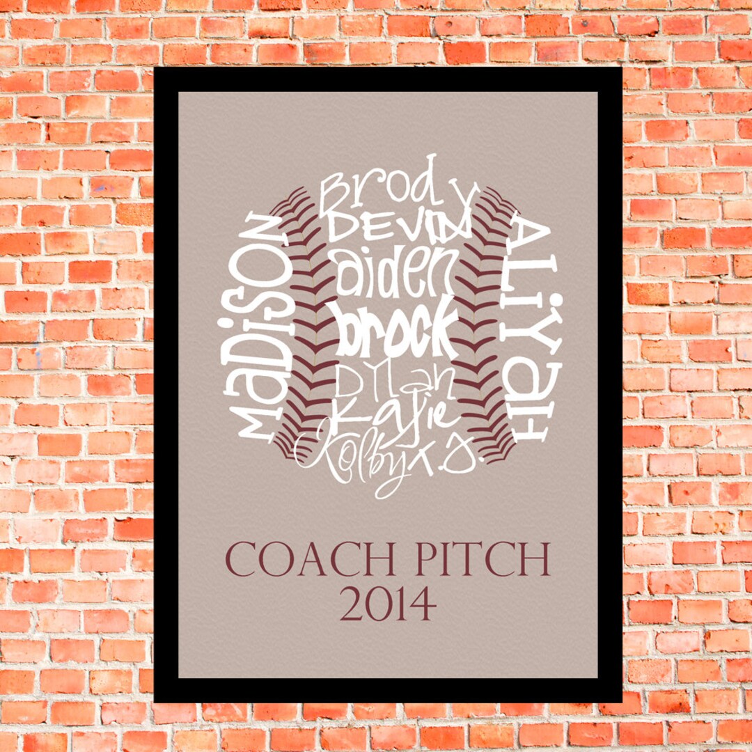 Custom Baseball Design Typography Personalized Word Art Wall Art Coach ...