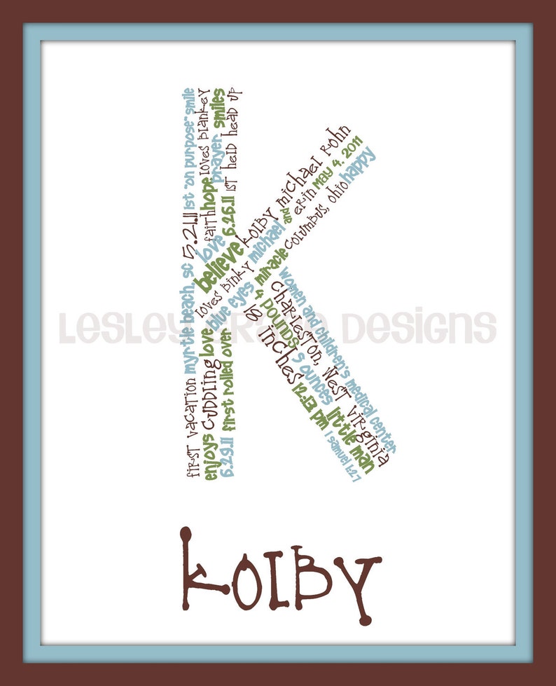 Children's Custom Monogram Typography Art 11x14 Digital - Etsy
