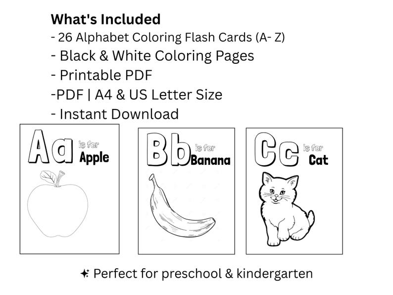 Alphabet Flashcards for Kids- Black & White Coloring Sheets A-Z - Etsy