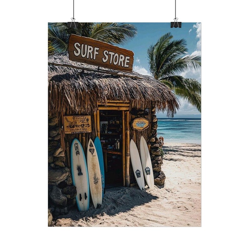 Surf Shop Beach Shack Rolled Poster | Surf Store Vintage Coastal Print ...
