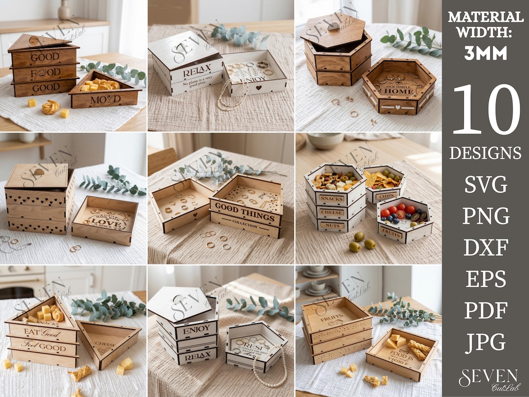 10 Wooden Storage Box SVG Bundle, Laser Cut Organizer Box Files ...