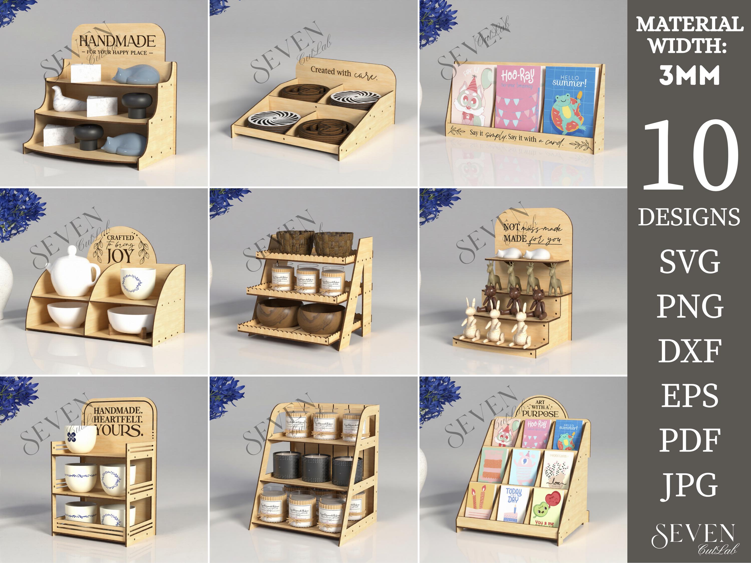 Wood Display Stand SVG Bundle, Counter Shelf Organizer Laser Cut Files ...