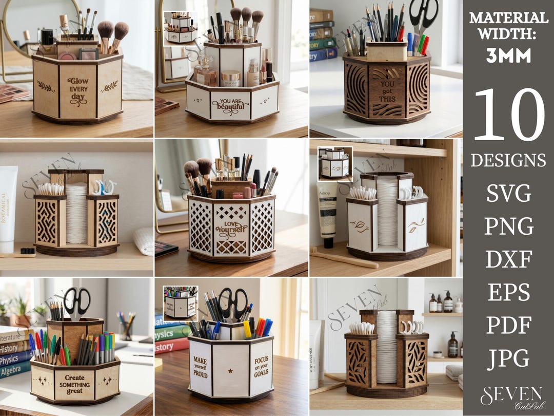 Rotating Organizer SVG Bundle, Wooden Desk Organizer Laser Cut Files ...