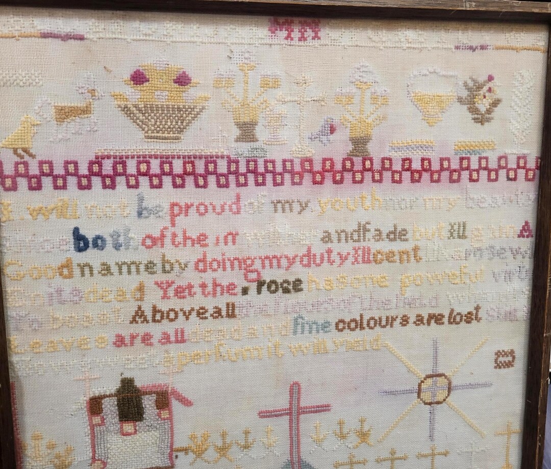 Embroidery Sampler Antique Framed Victorian Art Cross Stitch 1800s or ...