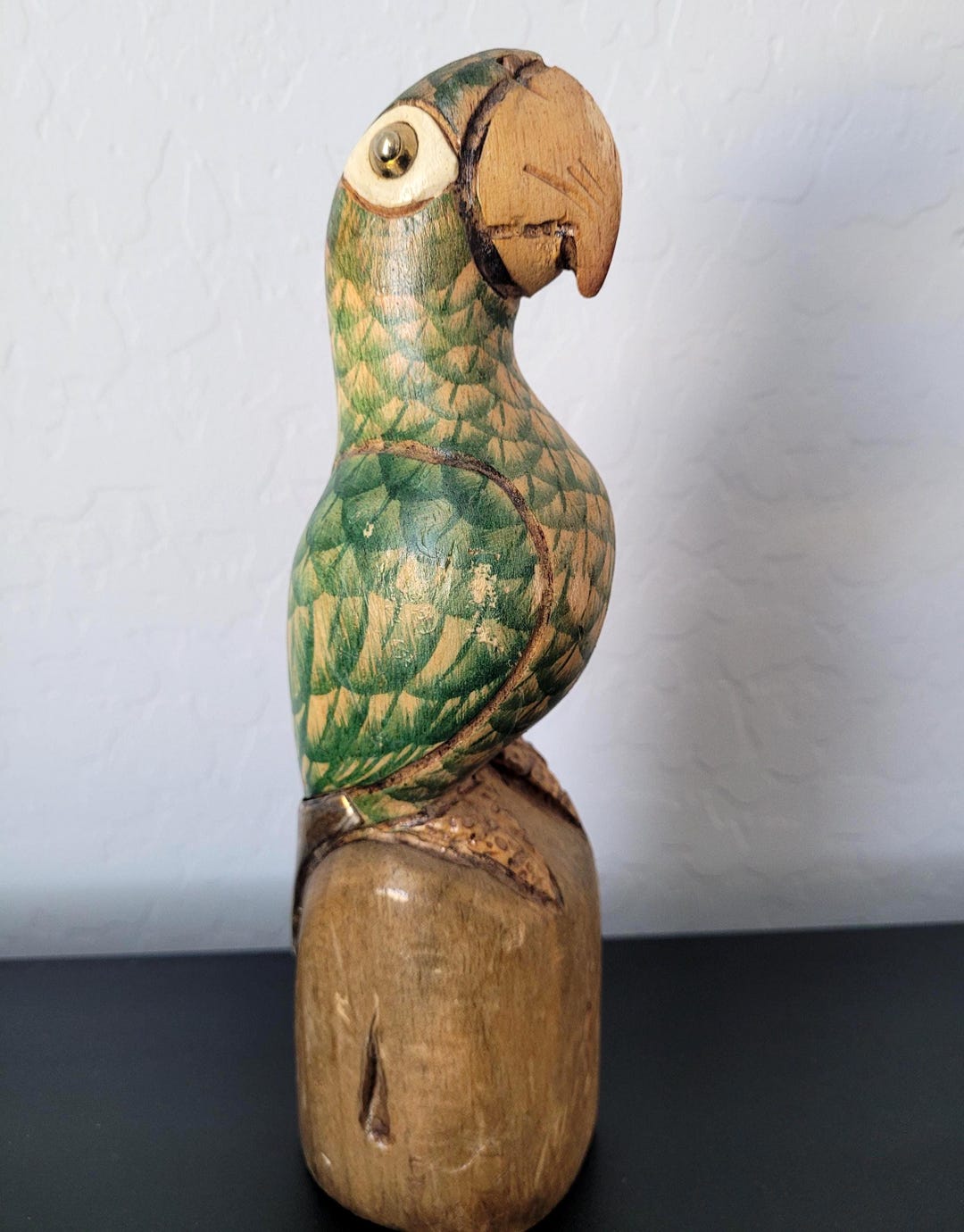 Wooden Parrot Statue Balsa Wood Hand Carved and Painted Amazon Parrot ...