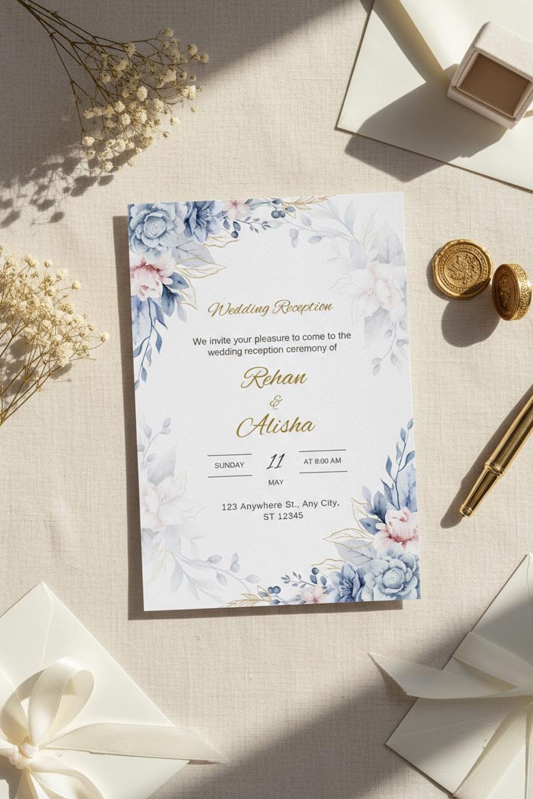 Editable Nikah Card, Elegant Islamic Wedding Invitation Template ...