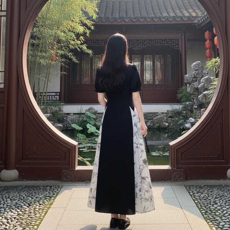 Modern Cheongsam Dress Black and White Floral Qipao, Elegant Chinese ...