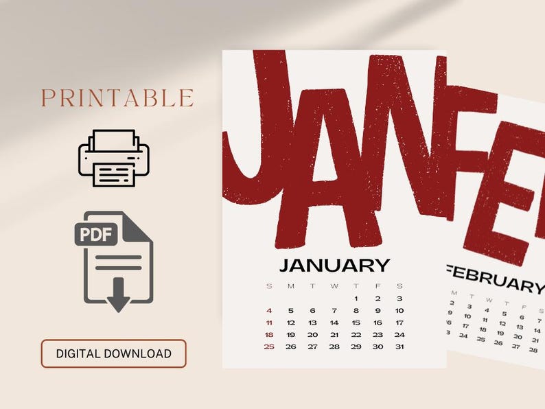 2026 Monthly Calendar, Elegant Burgundy Monthly Calendar, Sunday Start ...