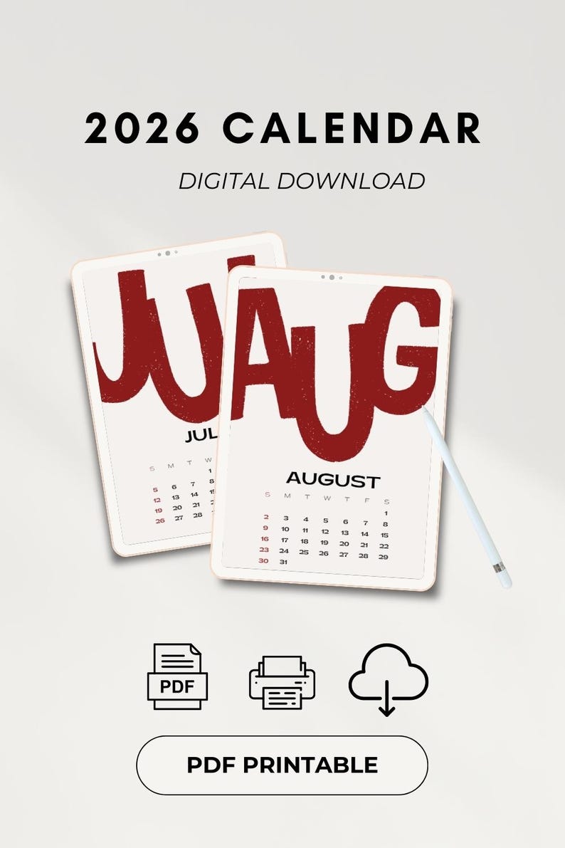 2026 Monthly Calendar, Elegant Burgundy Monthly Calendar, Sunday Start ...