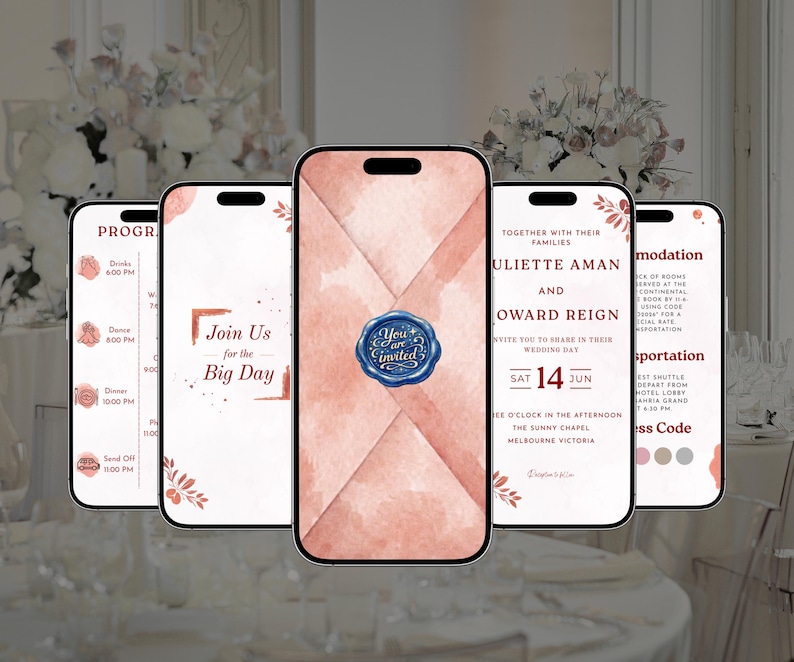 Red Wedding Video Invitation, Animated RSVP, Timeline, Details (digital ...