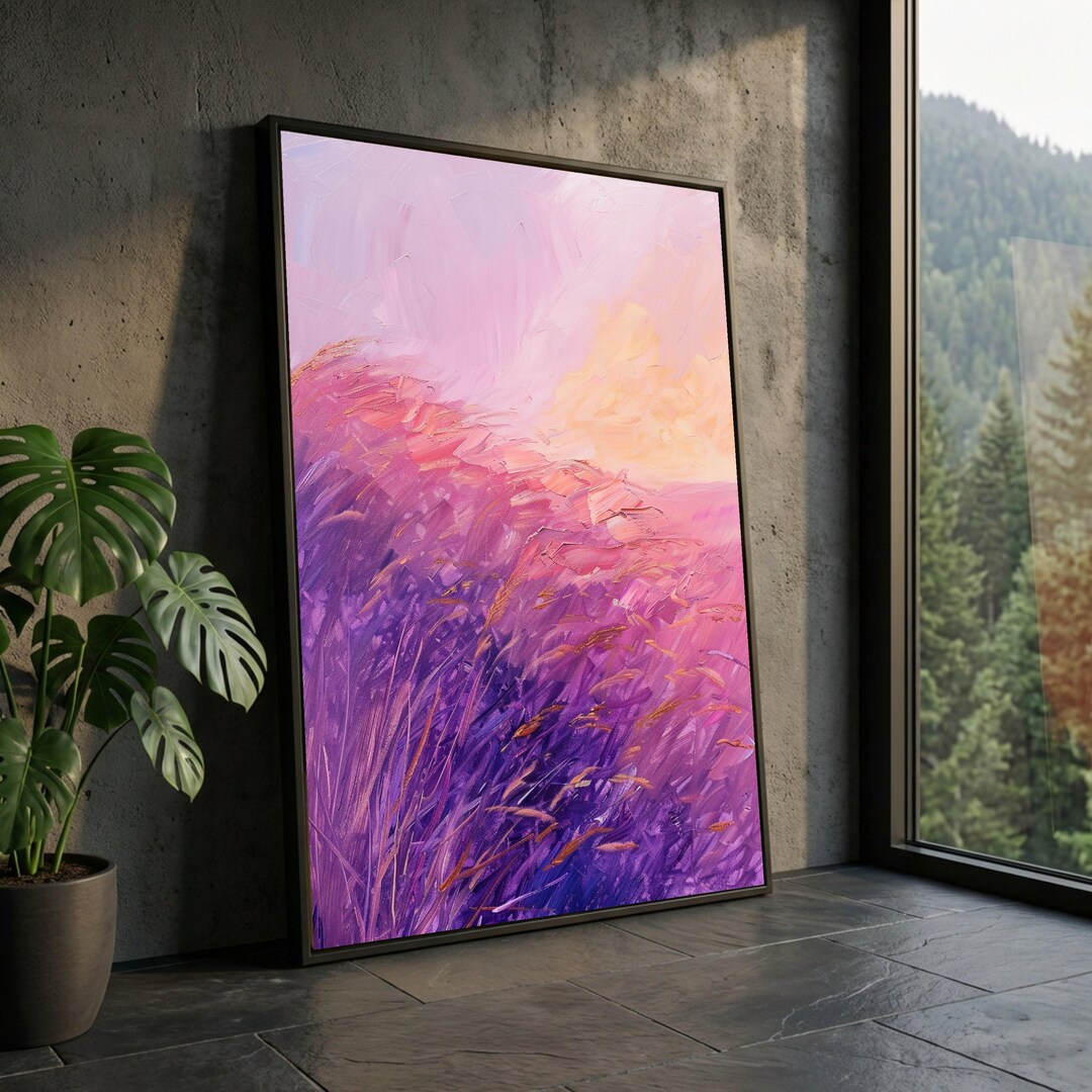 Lavender Field Sunset Canvas, Pink Purple Floral Wall Art, Abstract ...