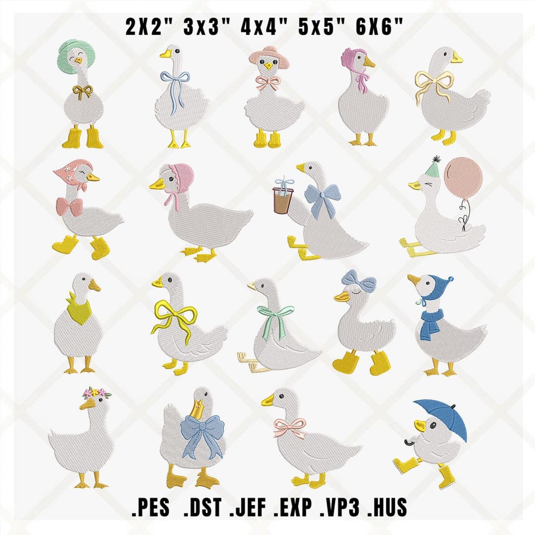 Set of 18 Silly Goose Embroidery Designs, Cute Goose Embroidery Design ...