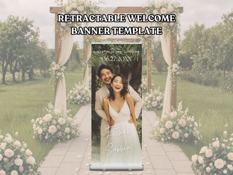 Editable Wedding Welcome Banner Retractable Newly Weds Photo Poster ...